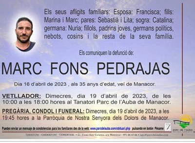 Ha fallecido en Manacor Marc Fons Pedrajas a la edad de 35 años su alma ...